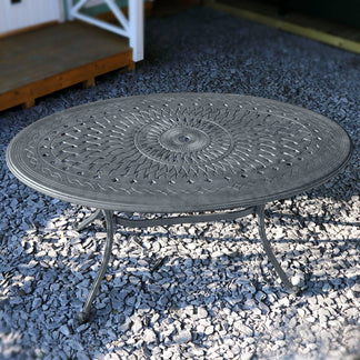 Emily Oval Slate Grey Aluminium Table Set | Lazy Susan